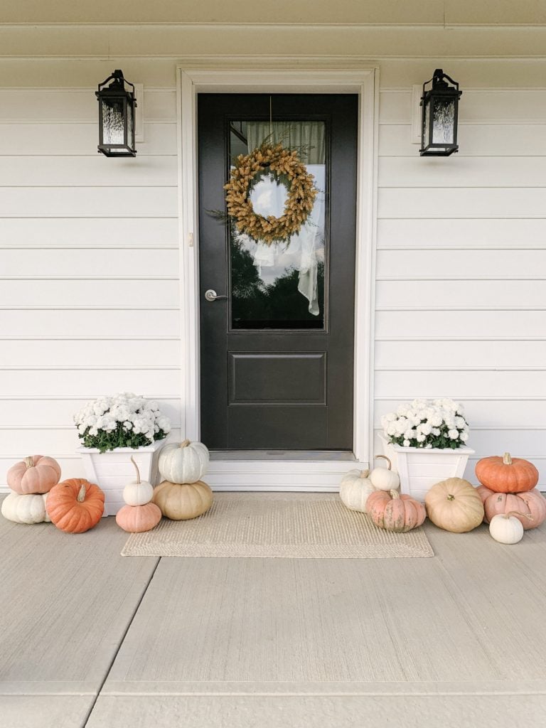 Fall Front Porch with Colorful Pumpkins - Sarah Jane Christy - Styling