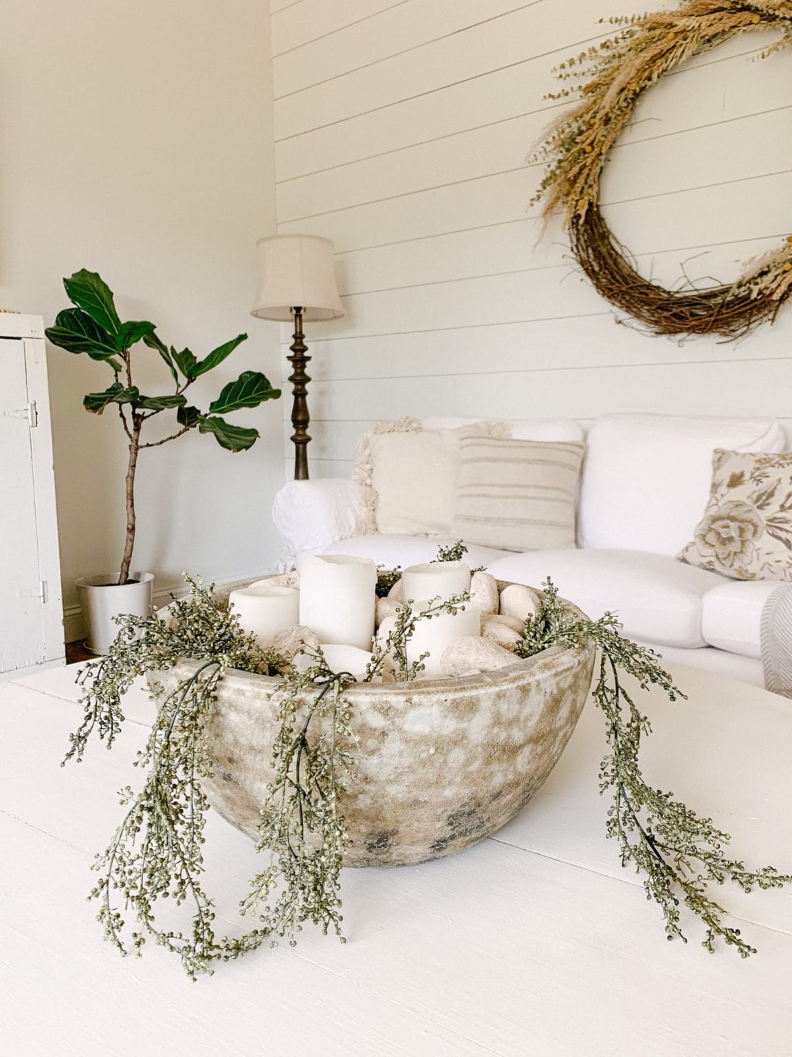 Round Planter DIY Centerpiece with Stones - Sarah Jane Christy