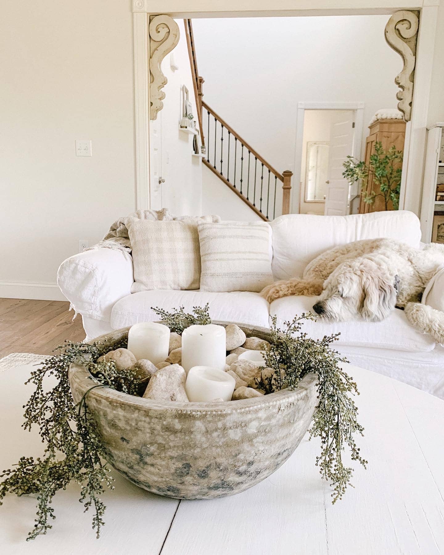 Round Planter DIY Centerpiece with Stones - Sarah Jane Christy