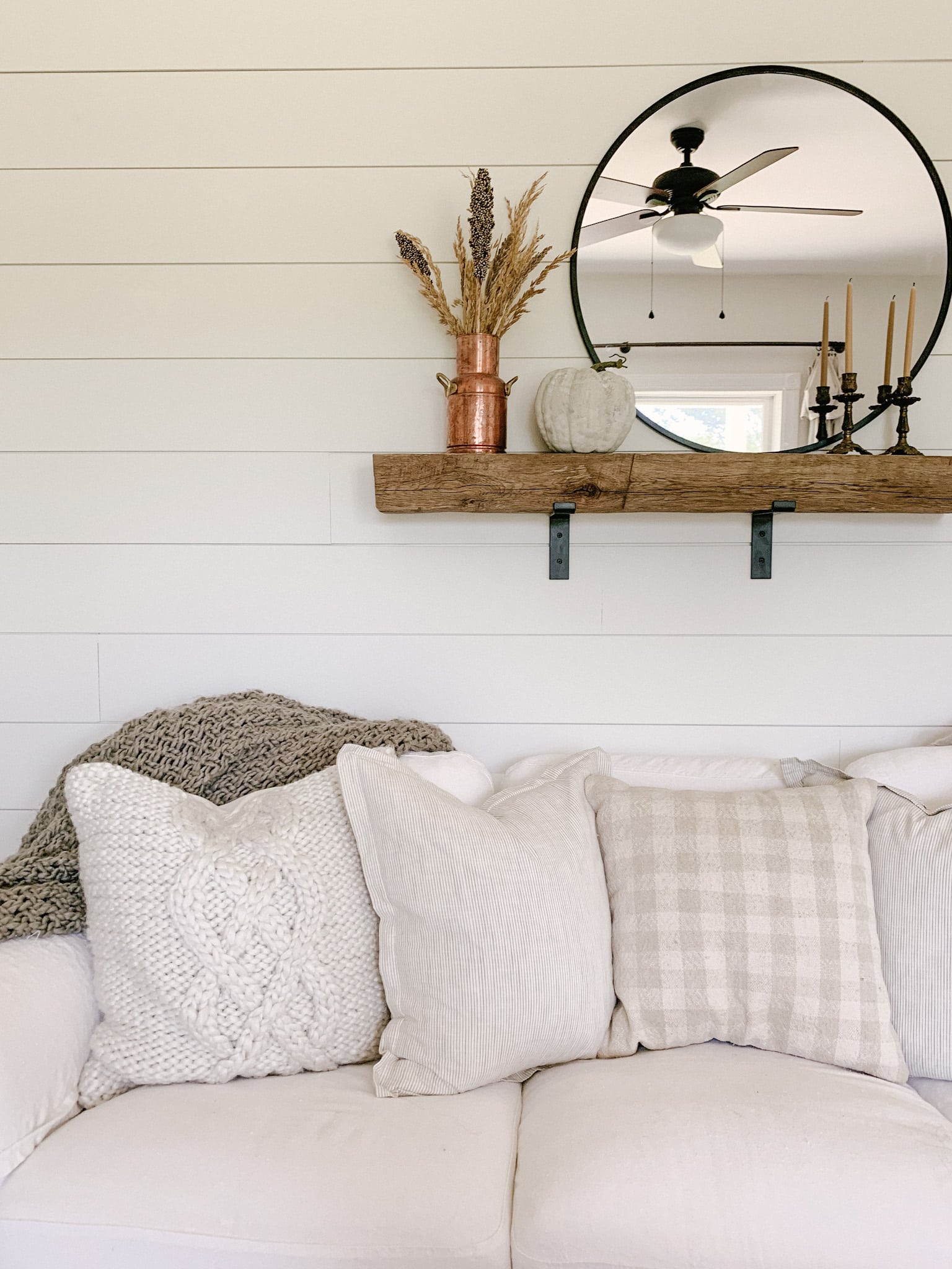 Reclaimed Beam Shelf Above Couch - Sarah Jane Christy
